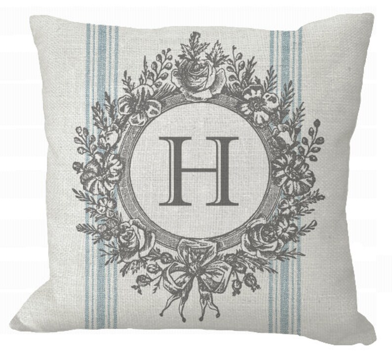 Floral Frame Custom Monogram on Blue Double Grainsack in | Etsy