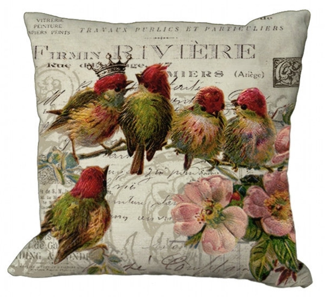 Red Crowned Babbling Birds on French Invoice in Choice of 14x14 16x16 ...