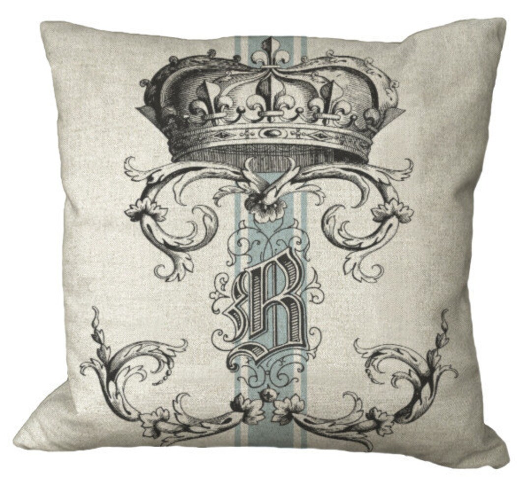 Crowned Old English Monogram With Blue Grain Sack Stripe in Choice of ...