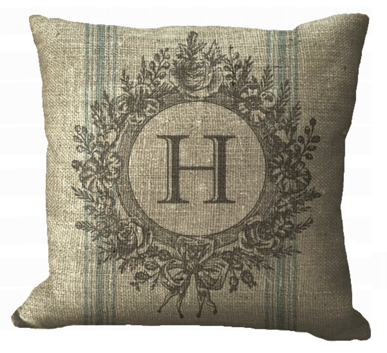 Floral Frame Custom Monogram on Blue Double Grainsack in - Etsy