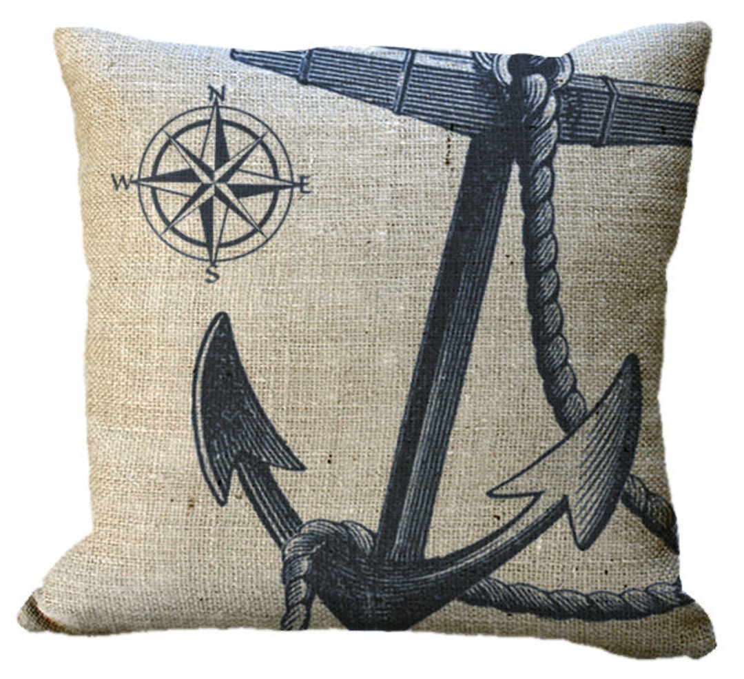 Burlap Navy Red or Black Nautical Anchor & Compass in Choice of 14x14 ...