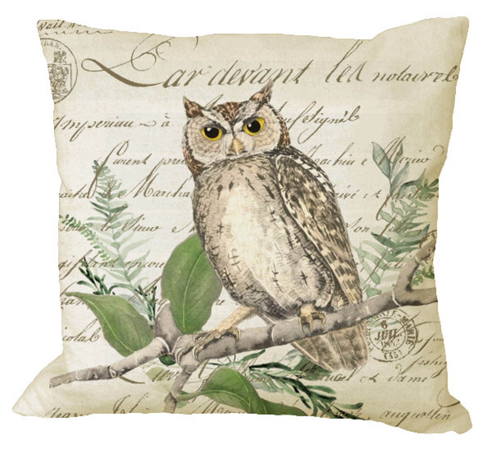 Coordinating Owls on Branch French Letter in Choice of 14x14 | Etsy