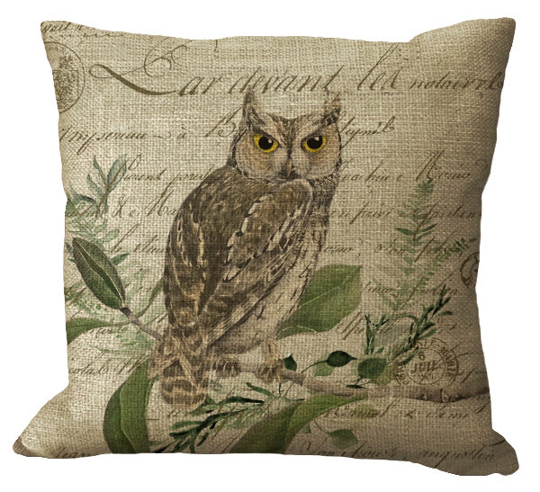 Coordinating Owls on Branch French Letter in Choice of 14x14 16x16 ...