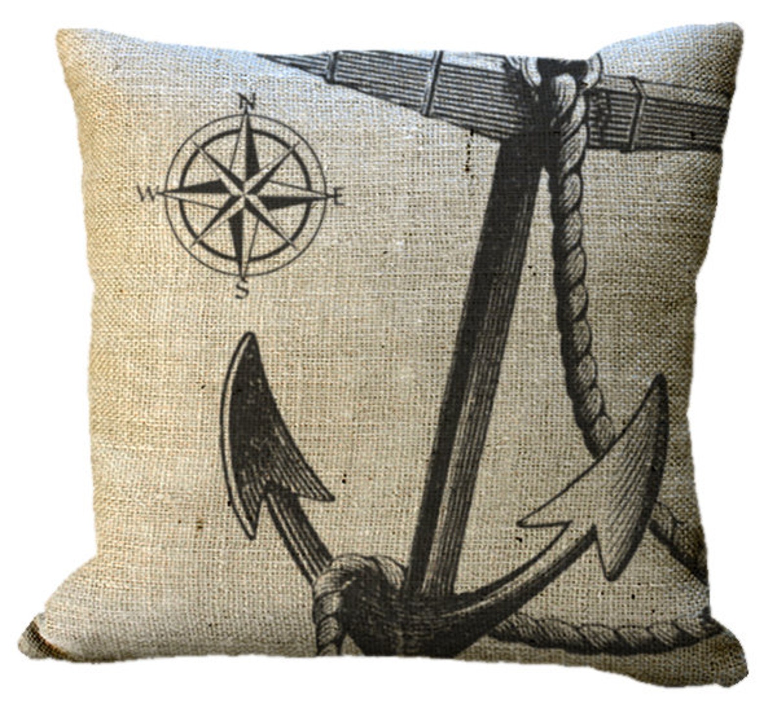 Burlap Navy Red or Black Nautical Anchor & Compass in Choice - Etsy