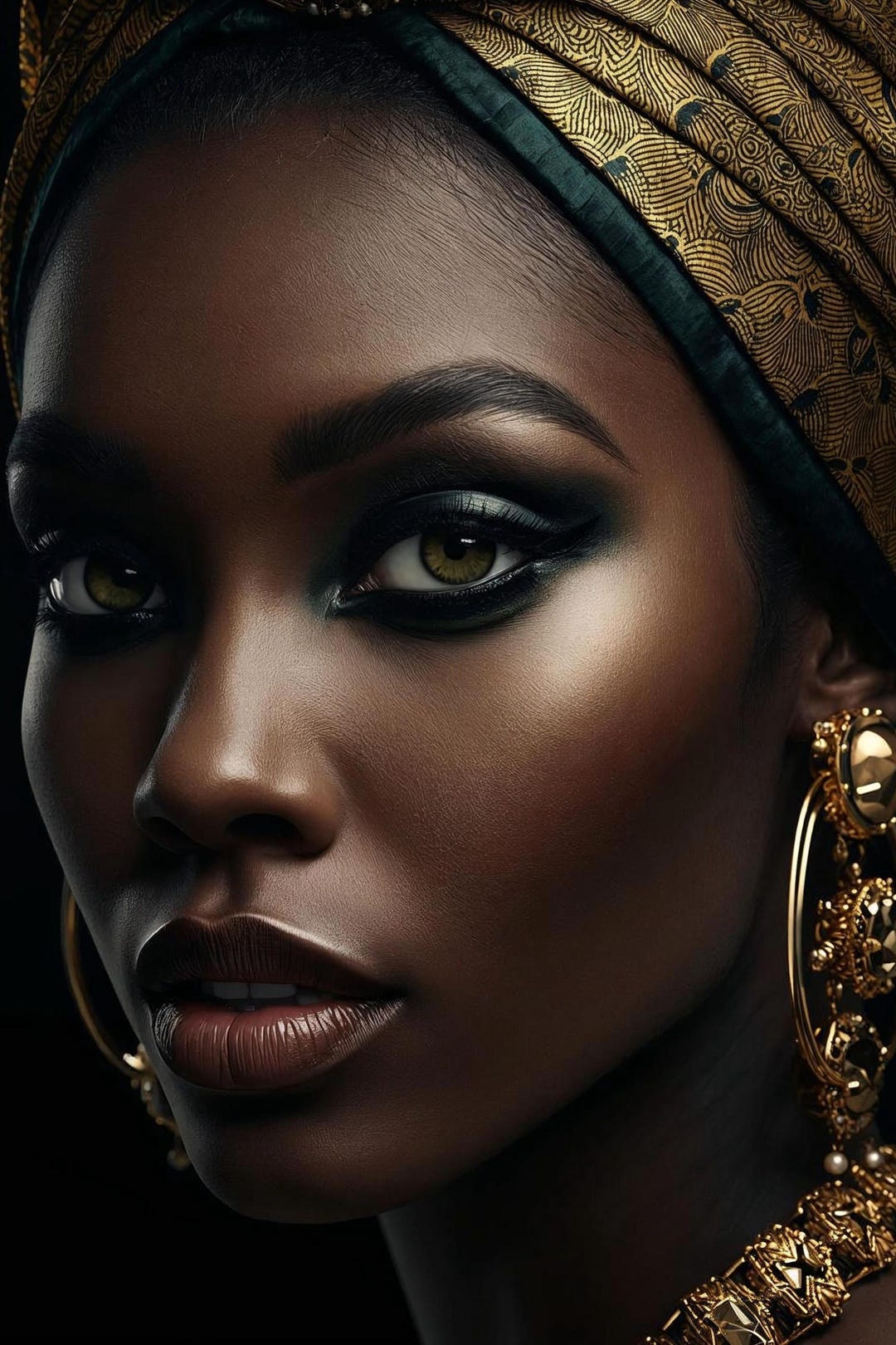 Regal African Queen Gold Portrait, Elegant Home Decor (24x36 Printable ...