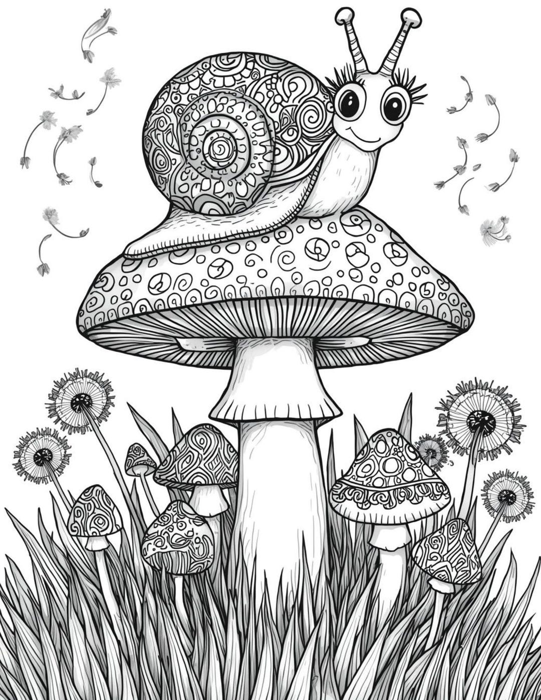 Coloring Pages Snail on Mushroom Art Print,digital Download PDF 24x36 ...