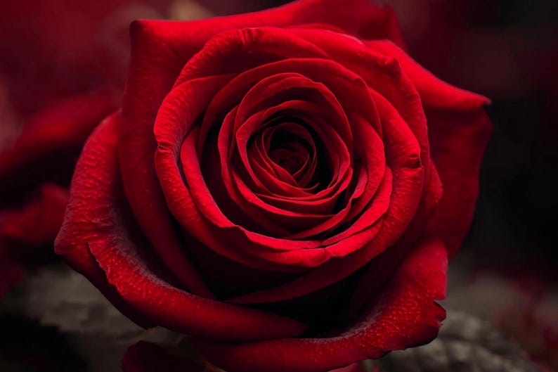 Red Rose Macro Photography Digital Print Romantic Wall Art Moody Floral ...
