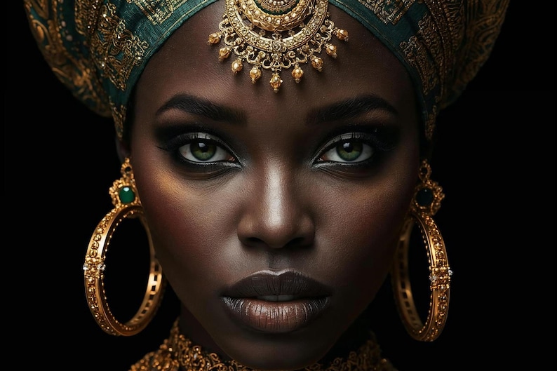 Emerald Queen Portrait Wall Art, African Heritage Woman Print, Majestic ...