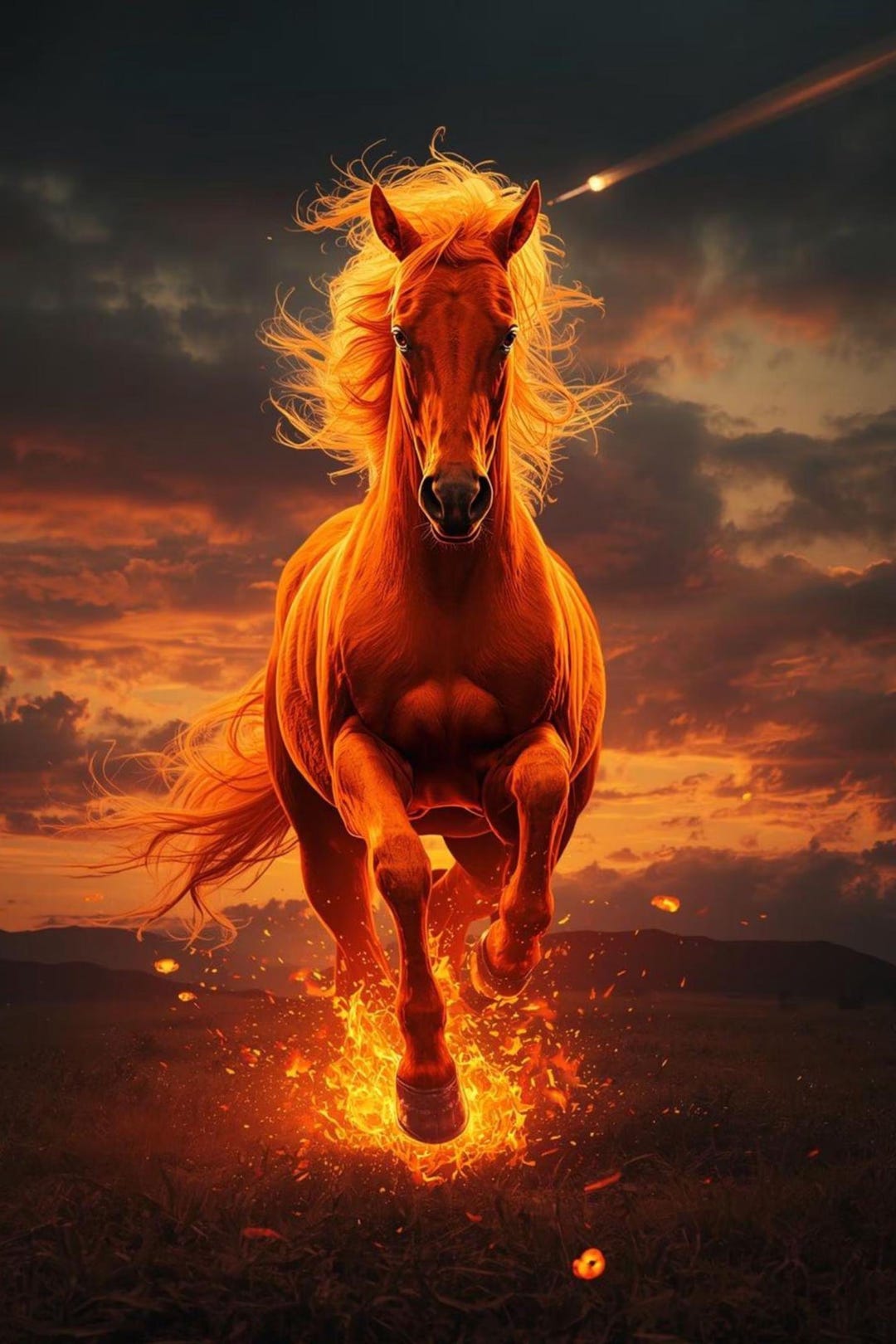 Large 24x36 Stallion Poster,fire Horse Wall Art Digital Print - Etsy