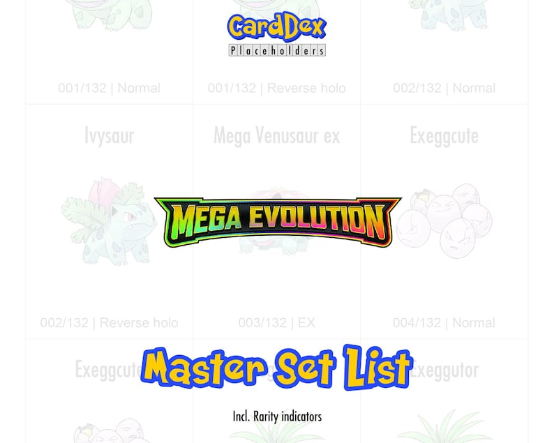 Pokémon ME01 Mega Evolution Master Set Binder Placeholders | Complete Collection Tracker ...