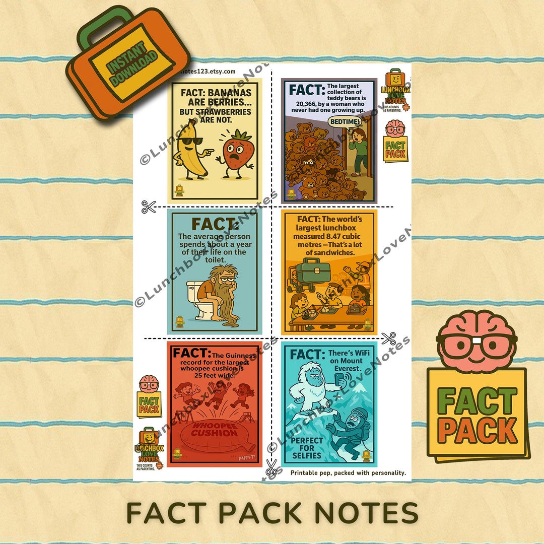 Funny Fact Pack Lunchbox Notes for Kids | Printable School Lunch Notes ...