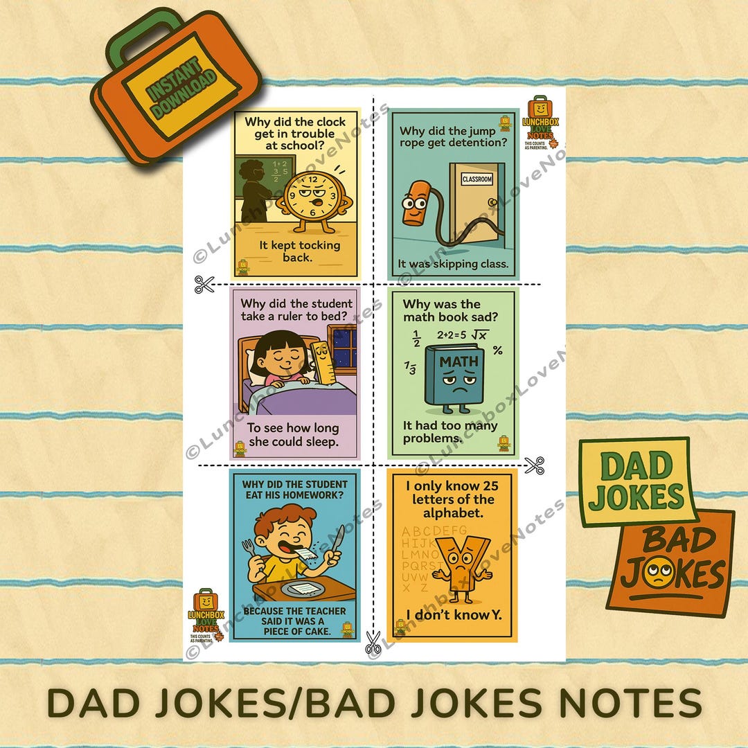 Funny Dad Joke Lunchbox Notes | Silly Kids Humor Printables | Funny ...