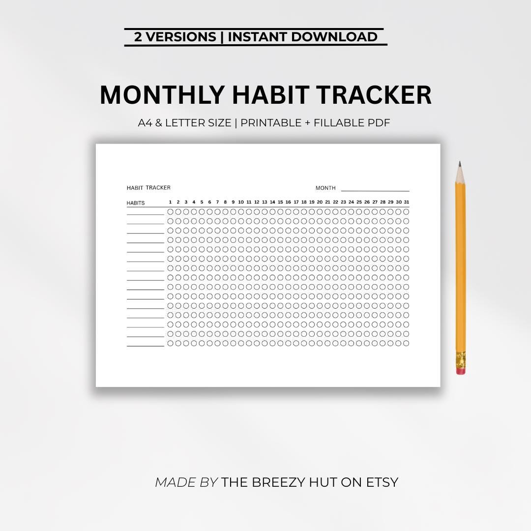 Monthly Habit Tracker: Self-care & Goal Setting Planner (PDF A4/letter ...