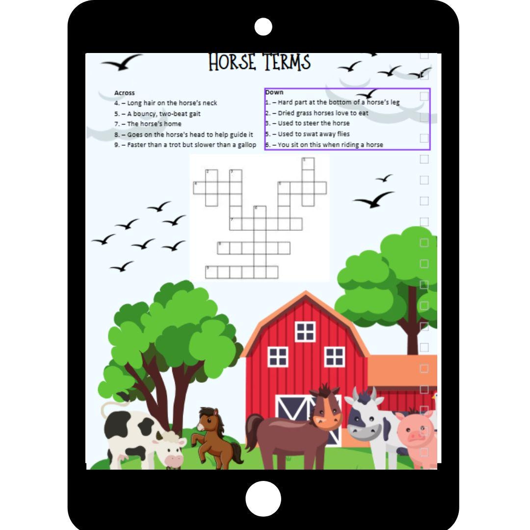 Horse Crossword Puzzle Bundle for Kids – 10 Printable Educational ...