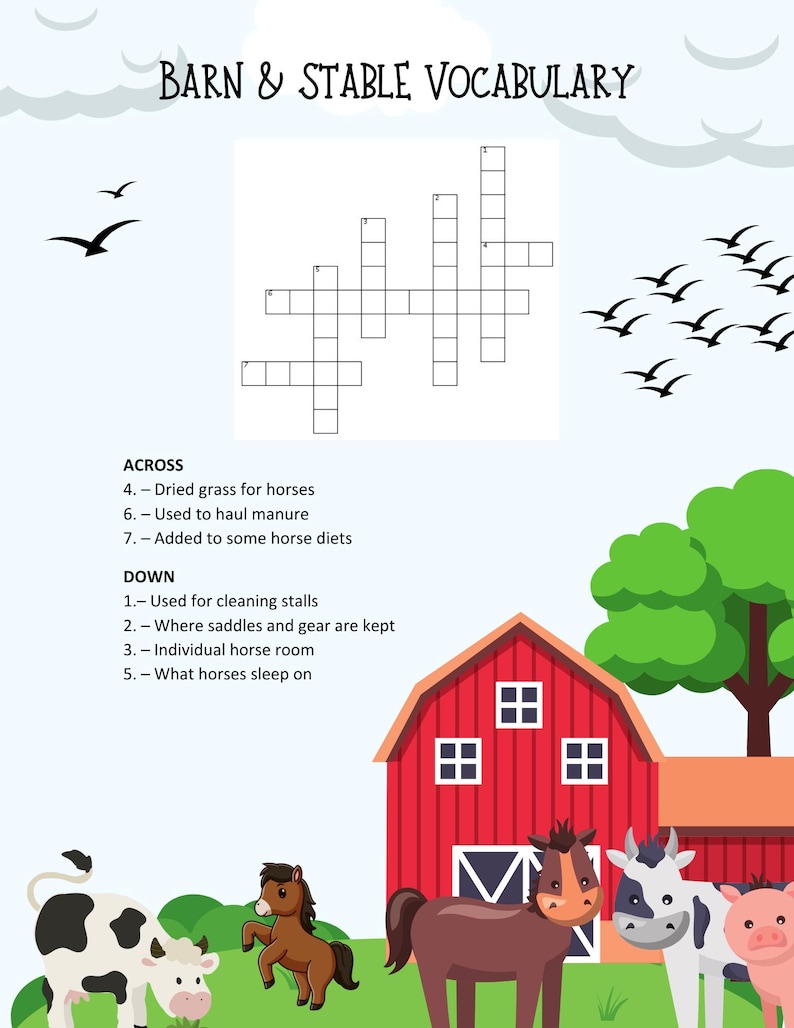 Horse Crossword Puzzle Bundle for Kids – 10 Printable Educational ...