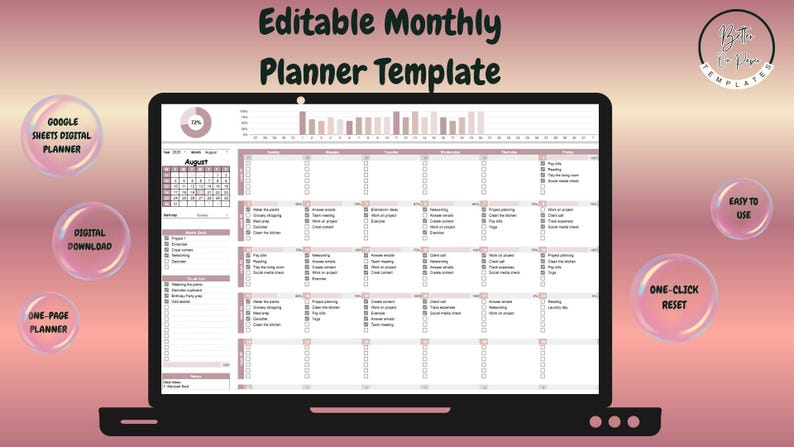 Editable & Reusable Monthly Planner Template, One-click Reset - Etsy