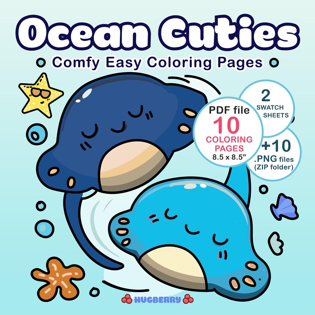 Kawaii Sea Life Coloring Book: Ocean Cuties Series 2, 10 Cute Ocean ...