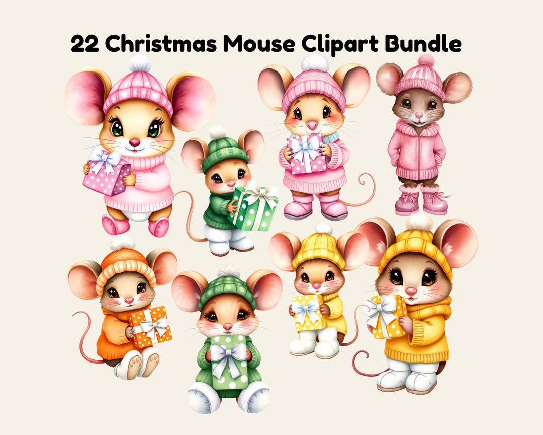 Christmas Mouse Clipart Bundle: Watercolor Holiday Mice PNG Digital ...
