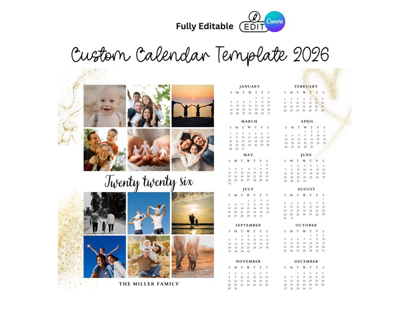Personalized 2026 Photo Calendar: Editable Canva Template Digital ...