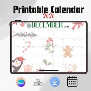 2026 Printable Calendar, Cute Monthly Planner, Editable Calendar ...
