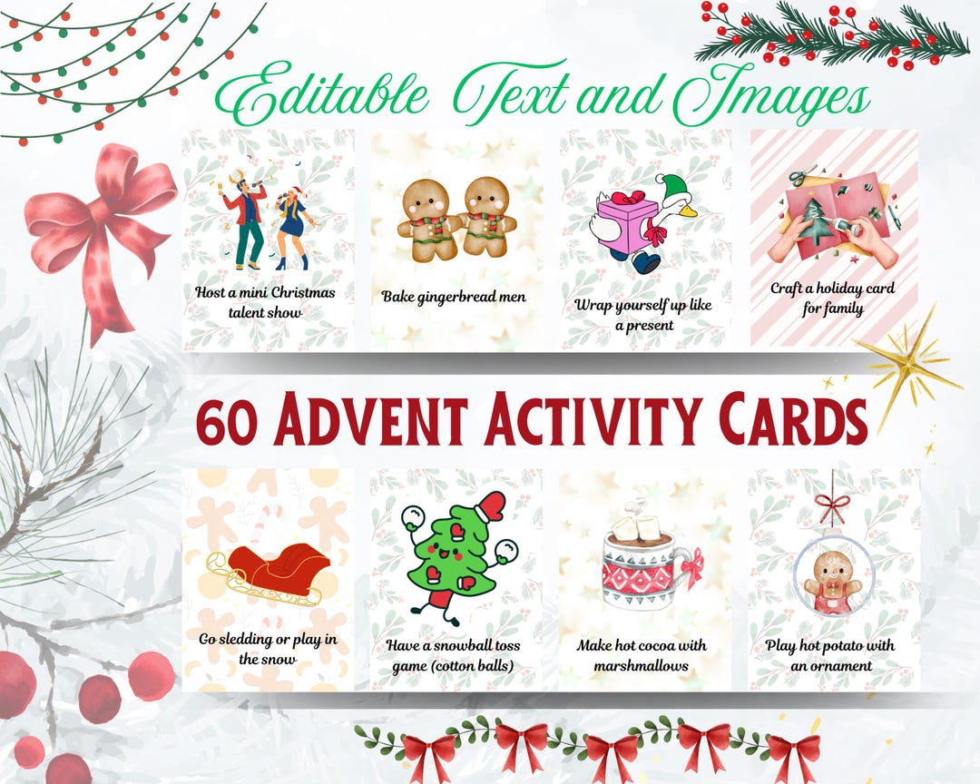 60 Advent Calendar Activity Cards Printable Christmas Games, Christmas ...