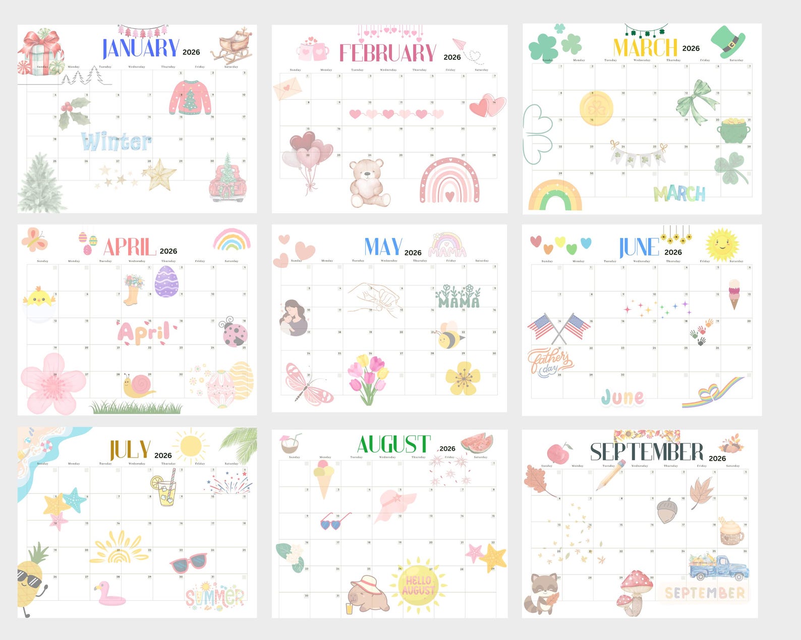 2026 Printable Calendar, Cute Monthly Planner, Editable Calendar ...