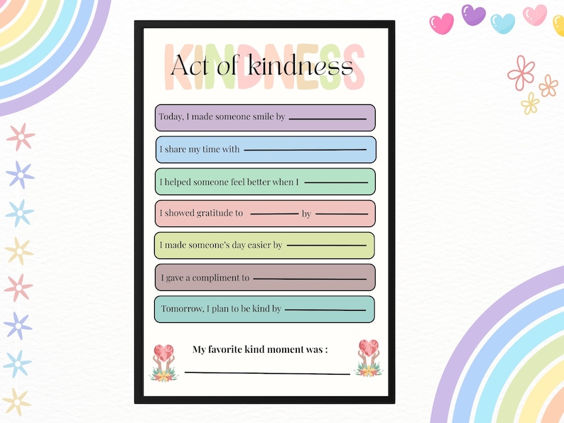 Kindness Reflection Poster, Gratitude Activity for Kids (PDF & JPG) - Etsy