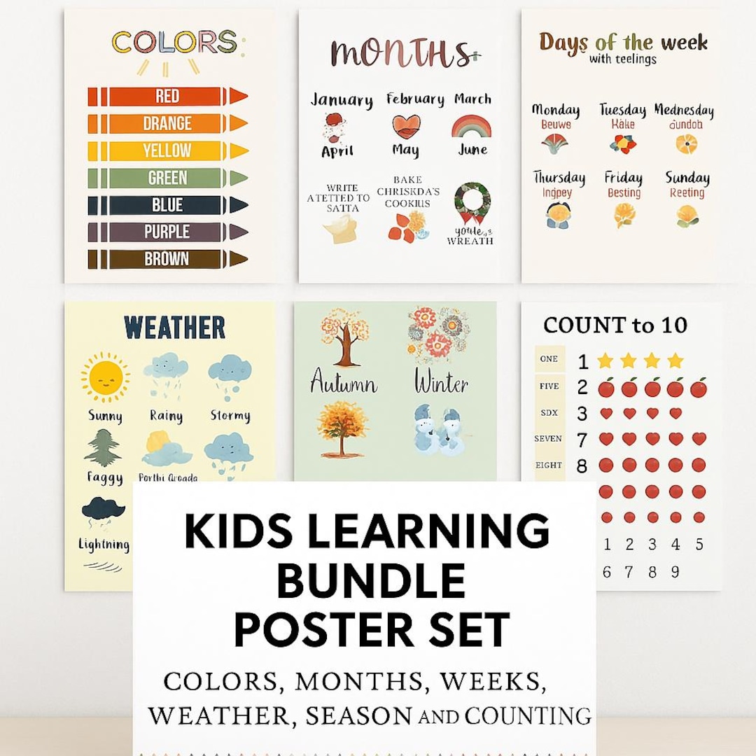 Kids Learning Poster Bundle, Preschool Educational Prints (digital ...