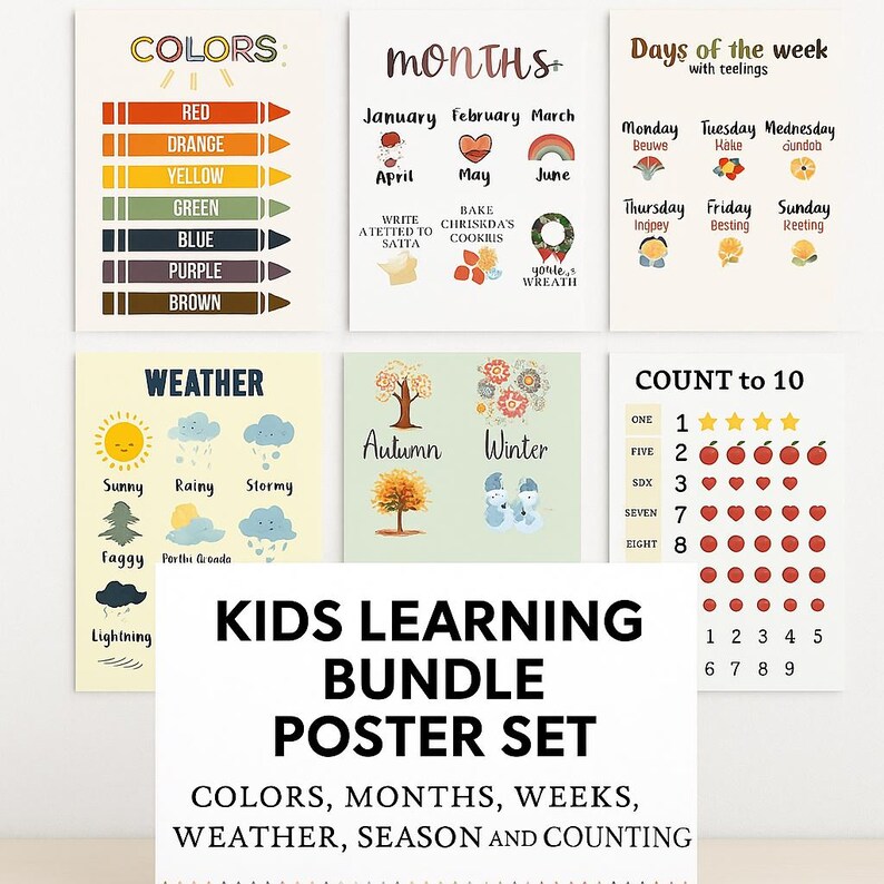 Kids Learning Poster Bundle , Preschool Classroom Decor , Educational ...