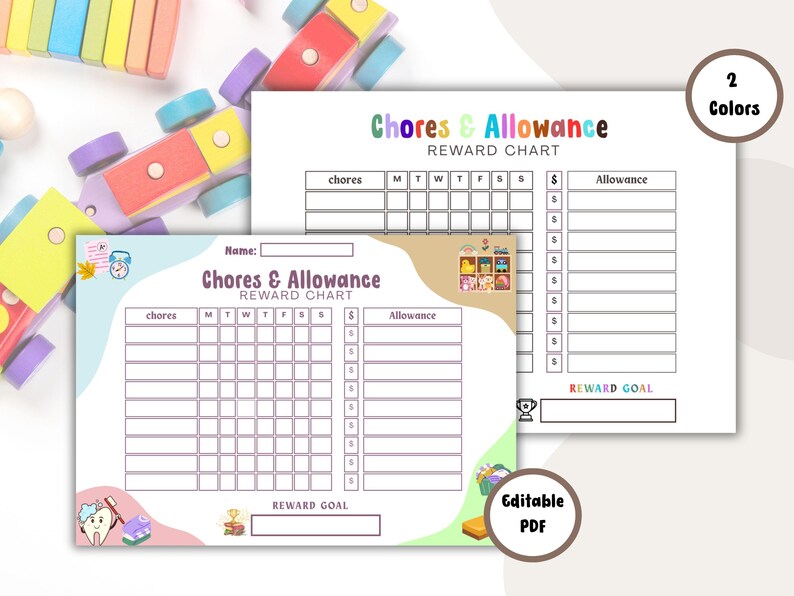 Kids Chores & Allowance Chart • Editable Reward Tracker • Weekly ...