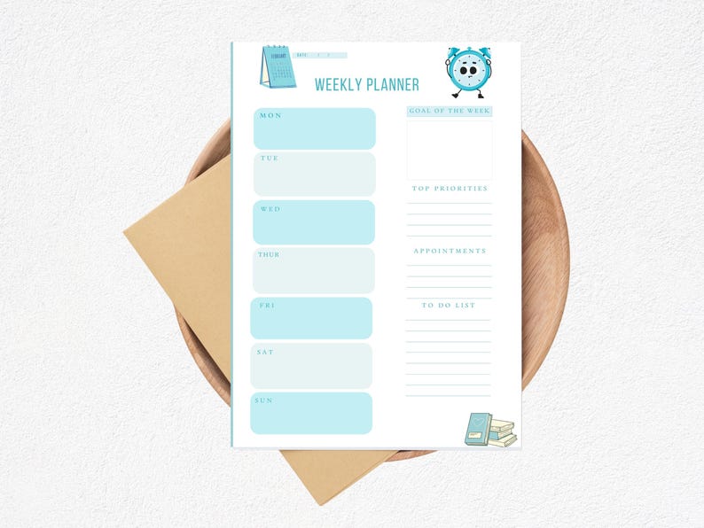 Blue Weekly Planner Printable: Goal Tracker, To-do List (PDF, Instant ...
