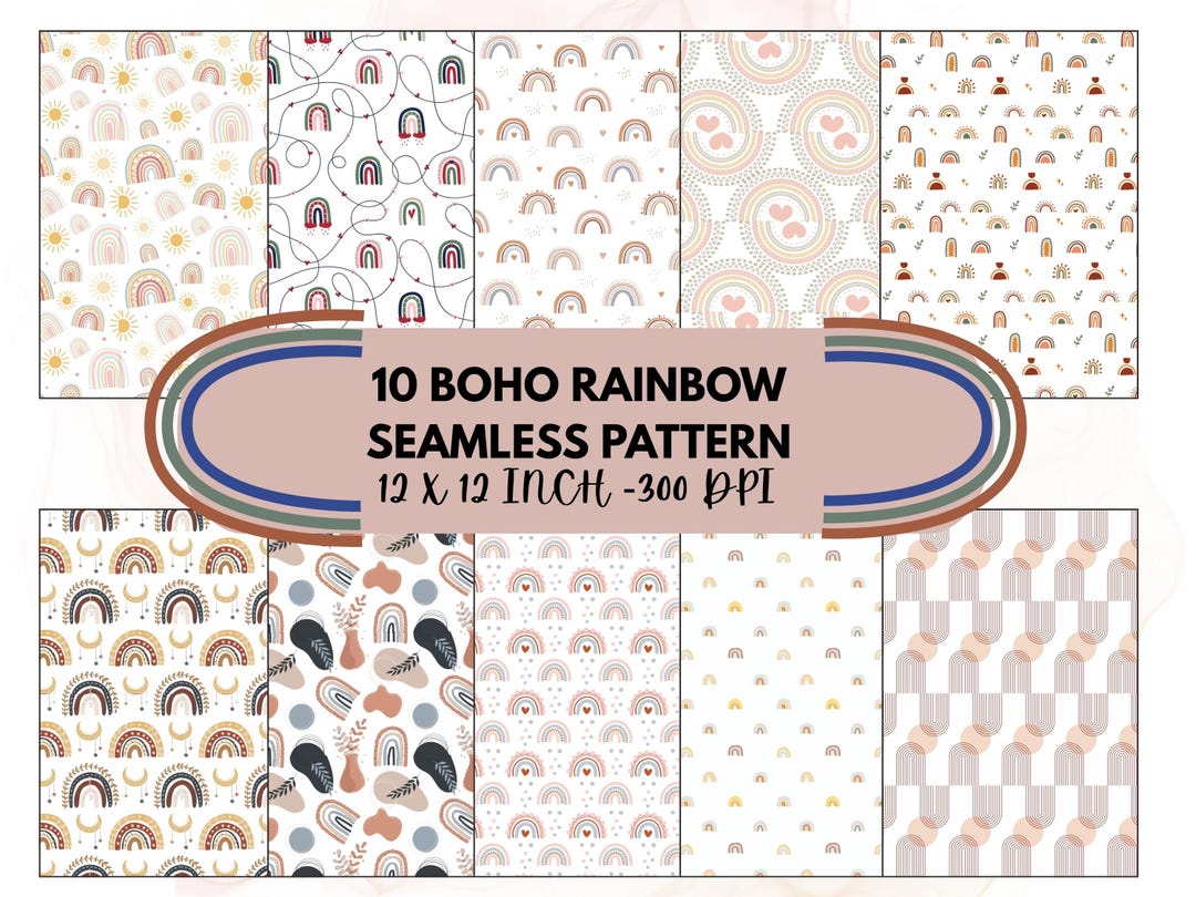 Boho Rainbow Seamless Patterns, Neutral Tones (digital Paper Set) - Etsy