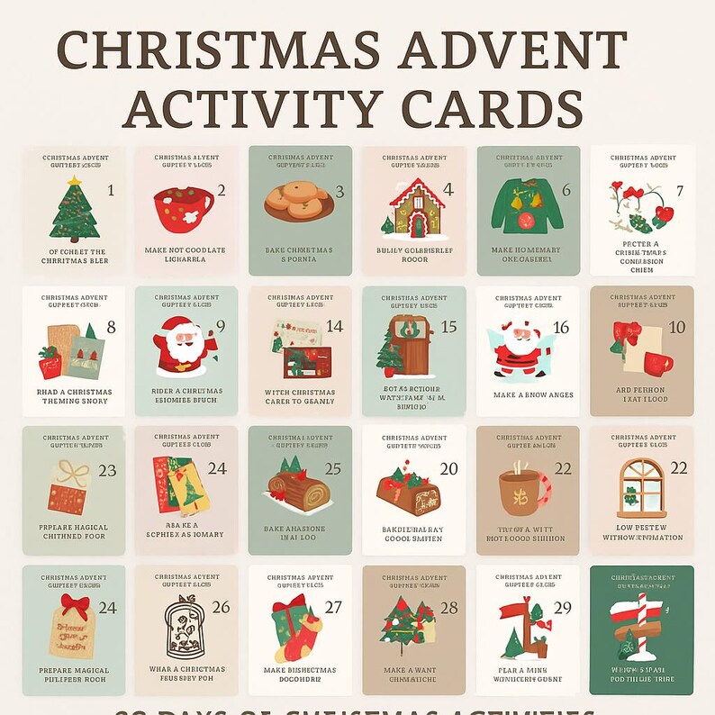 30 Christmas Advent Activity Cards, Festive Holiday Fun (canva Editable ...