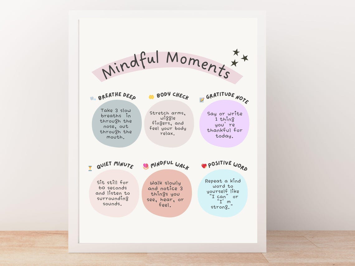 ADHD Mindful Moments Poster, Kids Mindfulness Poster, ADHD Support ...