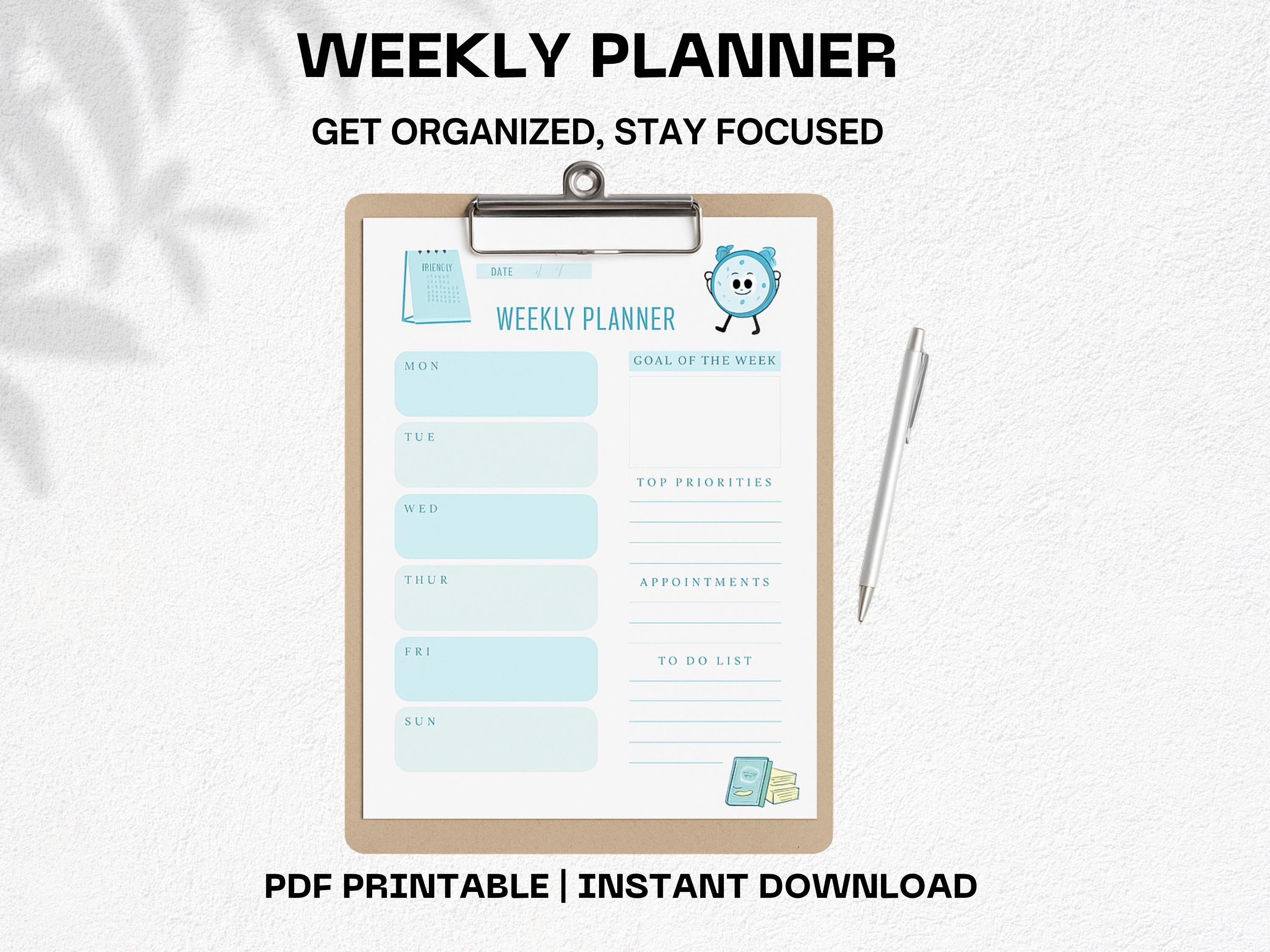Blue Weekly Planner Printable: Goal Tracker, To-do List (PDF, Instant ...