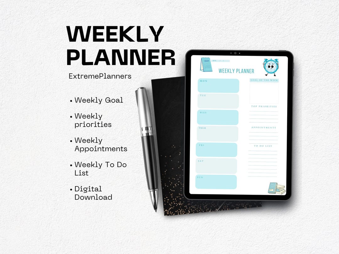 Blue Weekly Planner Printable: Goal Tracker, To-do List (PDF, Instant ...