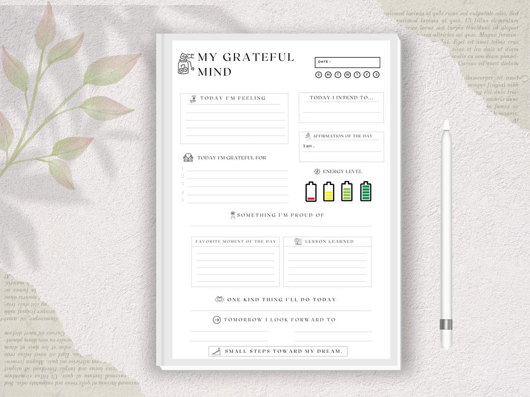My Gratitude Journal Printable – Daily Wellness Planner, Mindfulness ...
