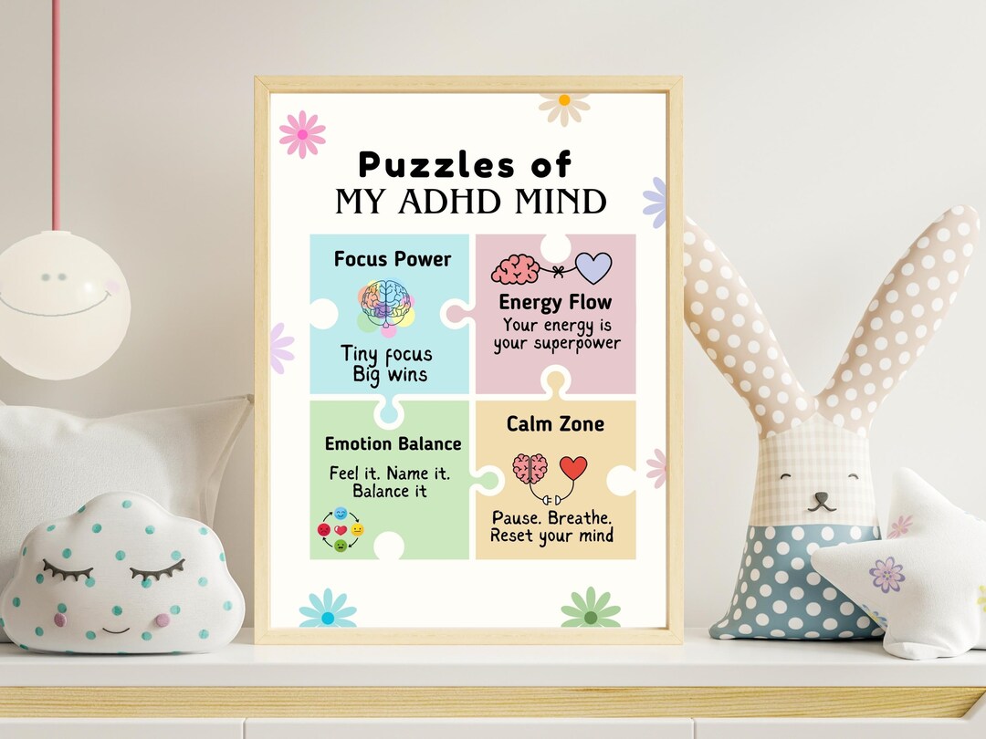 ADHD Puzzle of the Mind Poster, Focus & Calm Printable Art , Calm ...