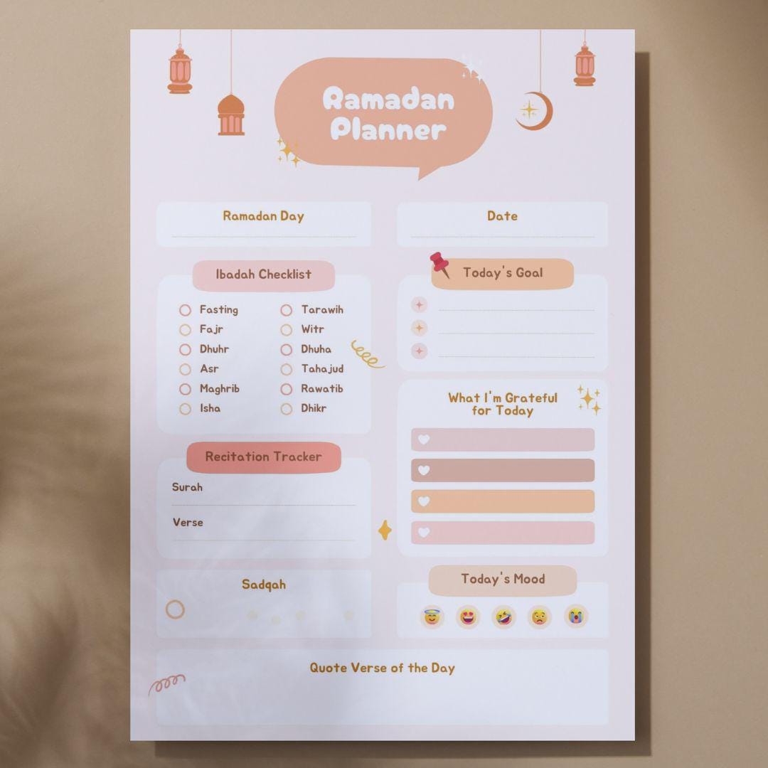 Ramadan Planner Printable, Daily Ibadah Checklist, Salah & Quran ...