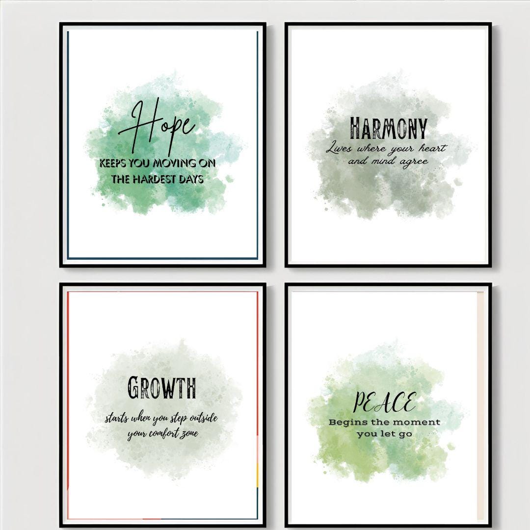 Motivational Quote Watercolor Print Set, Minimalist Affirmation ...