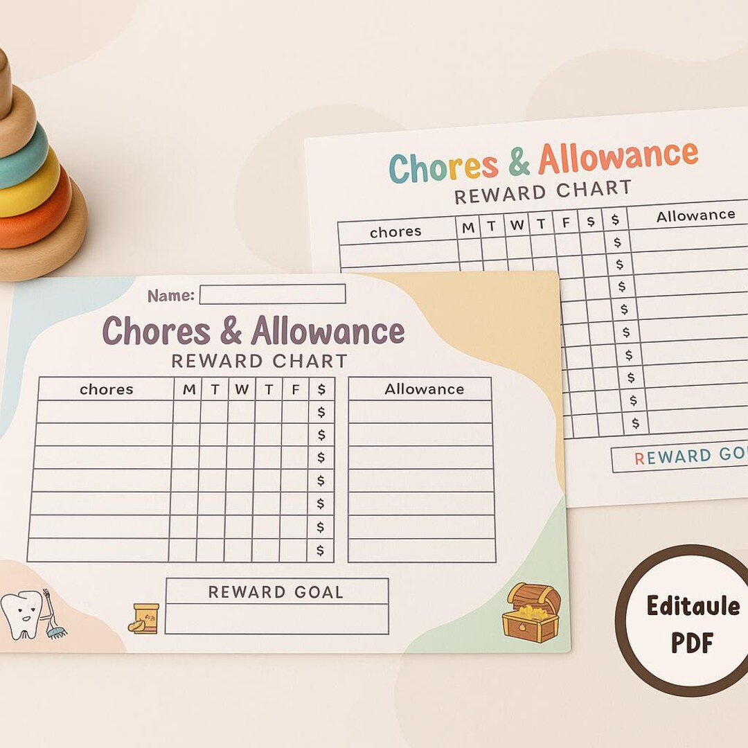 Kids Chores & Allowance Chart • Editable Reward Tracker • Weekly ...