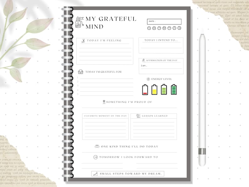 My Gratitude Journal Printable – Daily Wellness Planner, Mindfulness ...