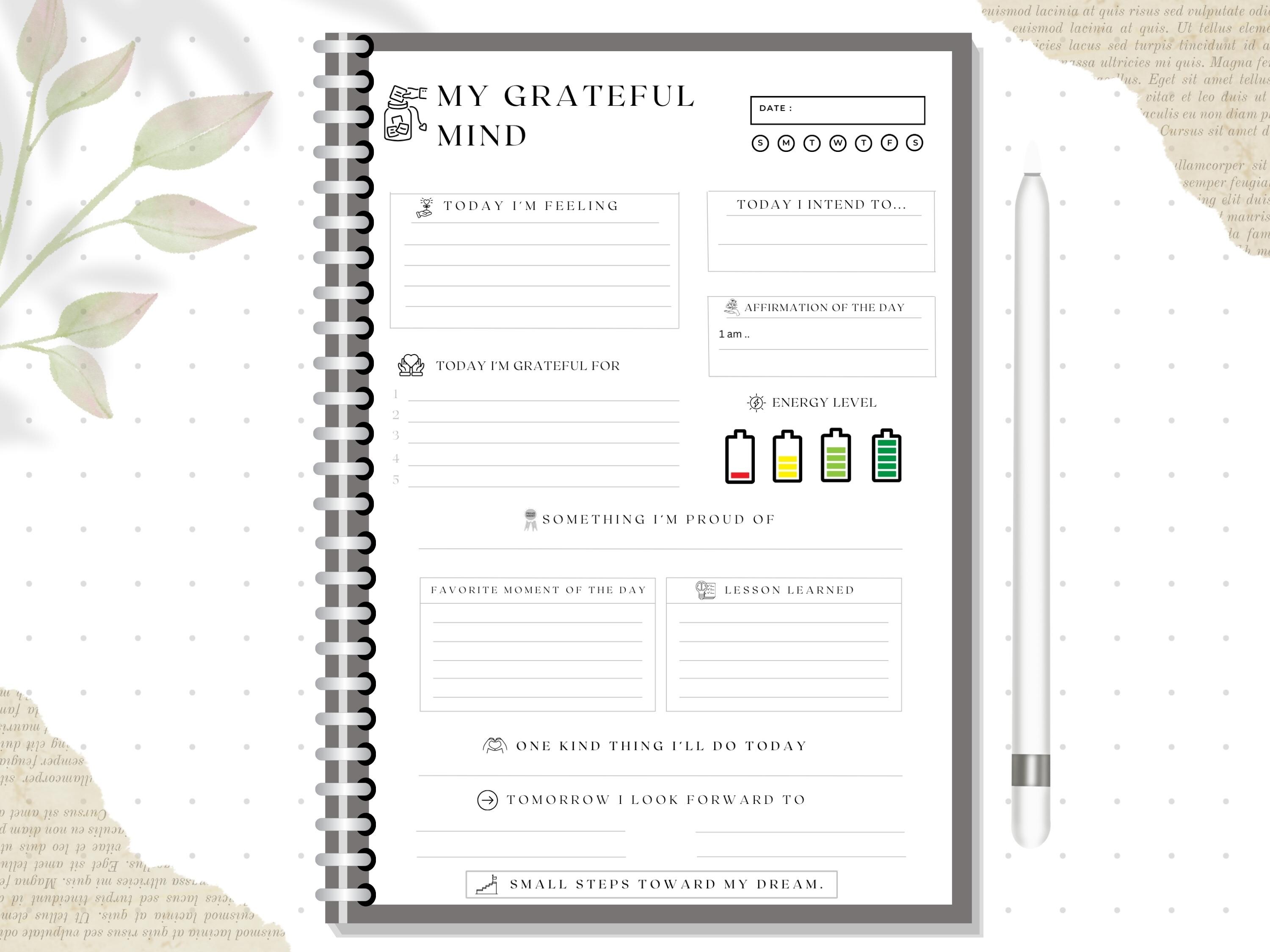 My Gratitude Journal Printable – Daily Wellness Planner, Mindfulness ...