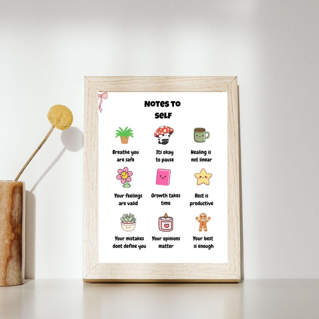 Self Care Affirmations Wall Art, Notes to Self Wall Art Printable ...