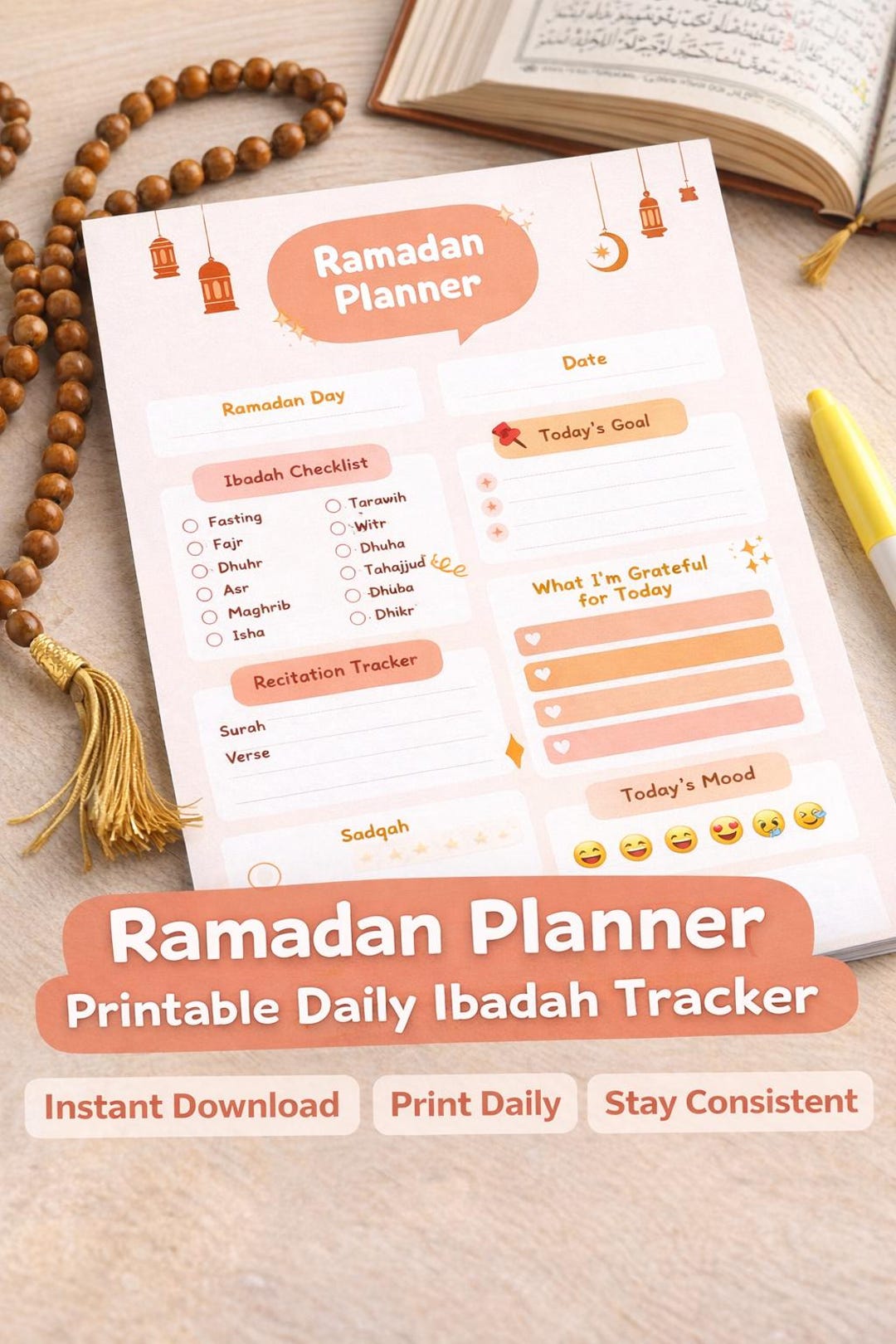 Ramadan Planner Printable, Daily Ibadah Checklist, Salah & Quran ...