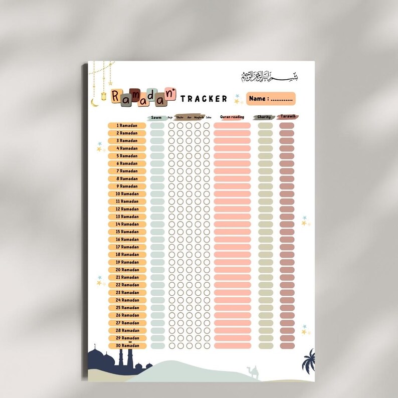 Ramadan Tracker Printable PDF | Kids Ramadan Ibadah Chart | Islamic ...