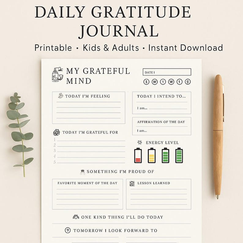 My Gratitude Journal Printable – Daily Wellness Planner, Mindfulness ...