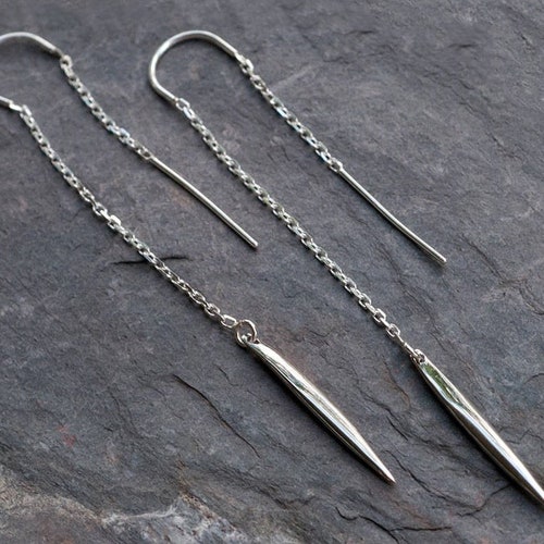 Sterling Silver Spike Threaders Minimalist Earrings Silver - Etsy