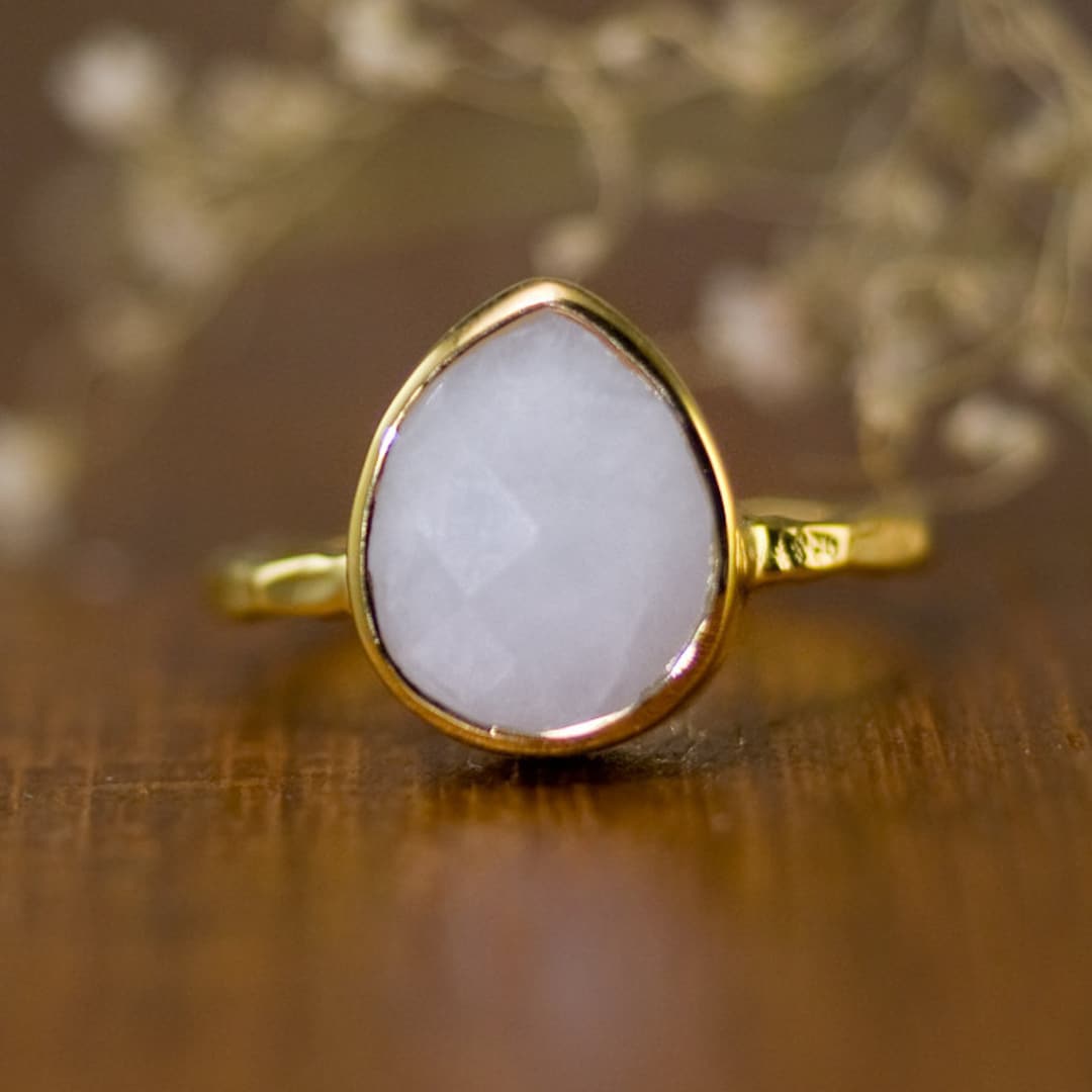White Agate Ring Gold, Bridal Ring, White Stone Ring, Gemstone Ring ...