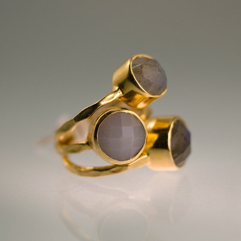 Natural Grey Moonstone Ring, Celestial Jewelry, Gold Vermeil Stacking ...